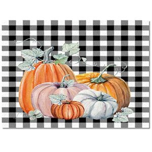 indoor area rugs thanksgiving fall pumpkin non-slip floor mats vintage black white grid rectangular carpet soft washable rugs for living room/bedroom/hallway home decor - 2.7x5 feet