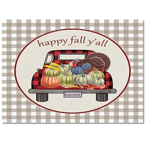 indoor area rugs thanksgiving turkey truck pumpkin non-slip floor mats grey check rectangular carpet soft washable rugs for living room/bedroom/hallway home decor - 2x3 feet