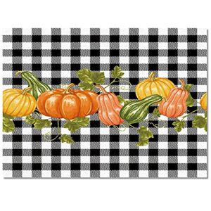 indoor area rugs thanksgiving pumpkin fall harvest non-slip floor mats black white check rectangular carpet soft washable rugs for living room/bedroom/hallway home decor - 2.7x5 feet