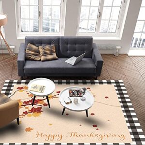 Indoor Area Rugs Thanksgiving Autumn Falling Leaf Non-Slip Floor Mats Black White Check Rectangular Carpet Soft Washable Rugs for Living Room/Bedroom/Hallway Home Decor - 2x3 Feet