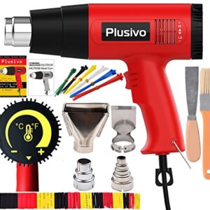 Heat Gun 2000W Fast Heat Heavy Duty Hot Air Gun Adjustable Temperature Control 122~1112℉ (50-600℃) Dual Speed 4 Nozzles for DIY Crafts, Shrinking Tubes, Bending PVC, Stripping Paint from Plusivo