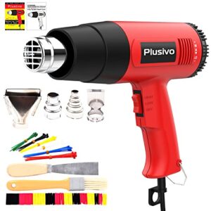 Heat Gun 2000W Fast Heat Heavy Duty Hot Air Gun Adjustable Temperature Control 122~1112℉ (50-600℃) Dual Speed 4 Nozzles for DIY Crafts, Shrinking Tubes, Bending PVC, Stripping Paint from Plusivo