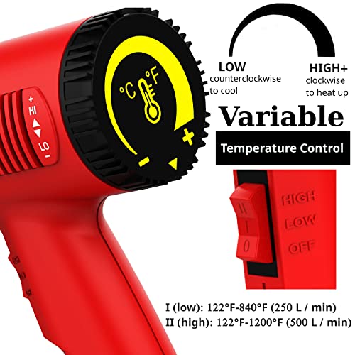 Heat Gun 2000W Fast Heat Heavy Duty Hot Air Gun Adjustable Temperature Control 122~1112℉ (50-600℃) Dual Speed 4 Nozzles for DIY Crafts, Shrinking Tubes, Bending PVC, Stripping Paint from Plusivo