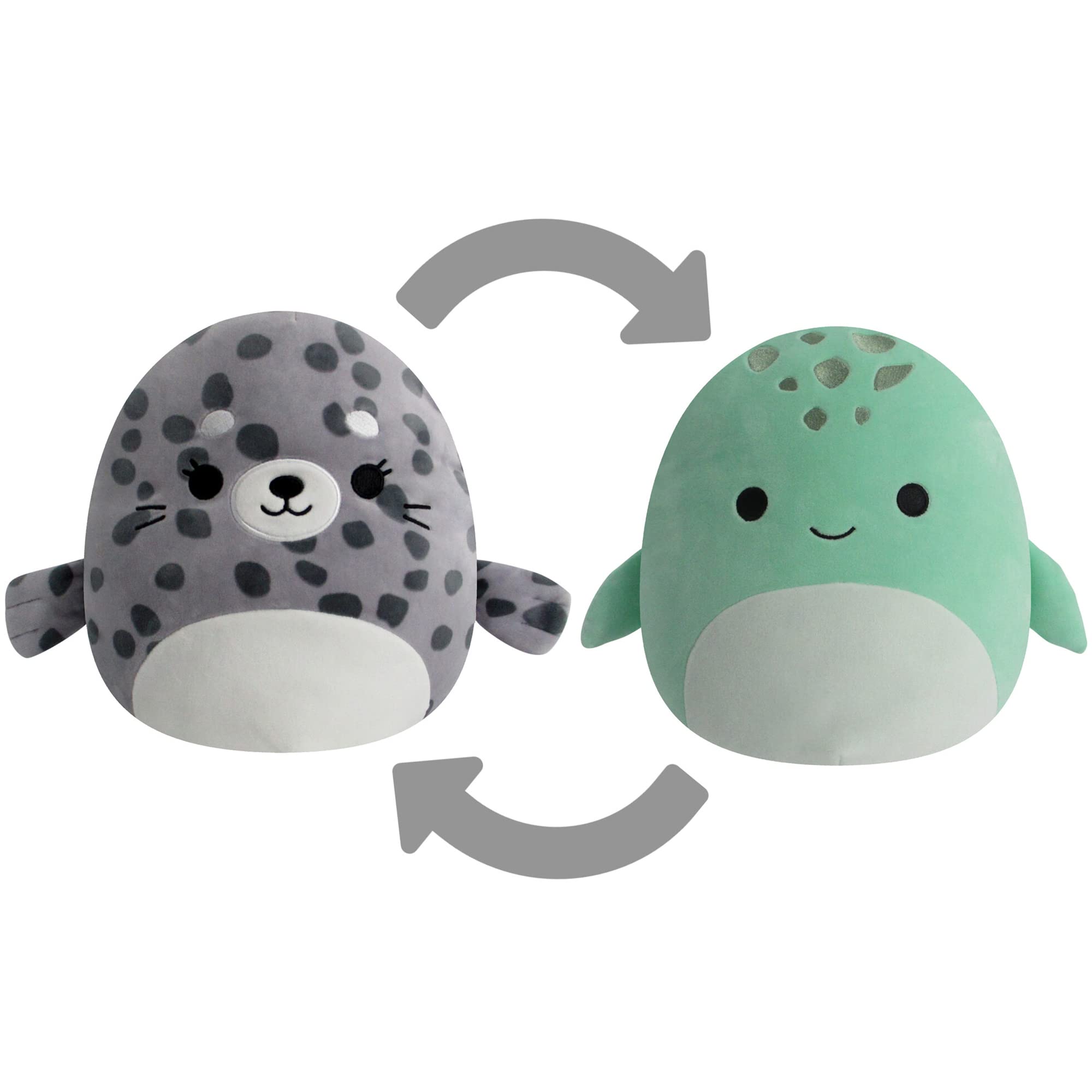 Squishmallows FlipAMallows 12-Inch Odile Grey Seal and Cole Teal Turtle - Medium-Sized Ultrasoft Official Kelly Toy Plush