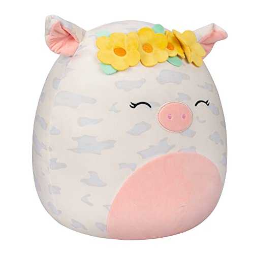 Squishmallows 16-Inch Rosie Spotted Pig with Yellow Flower Crown - Large Ultrasoft Official Kelly Toy Plush - Amazon Exclusive