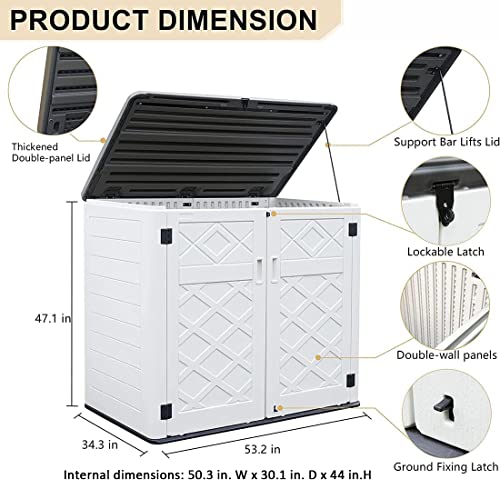 KINYING Larger Outdoor Storage Shed Weather Resistance, Horizontal Outdoor Storage Box Waterproof for Garden, Patios, Backyards, 48 Cu.ft Capacity for Bike, Garbage Cans, Lawn Mower, Garden Tools