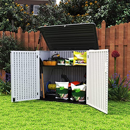 KINYING Larger Outdoor Storage Shed Weather Resistance, Horizontal Outdoor Storage Box Waterproof for Garden, Patios, Backyards, 48 Cu.ft Capacity for Bike, Garbage Cans, Lawn Mower, Garden Tools