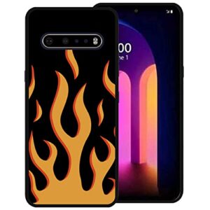 zaztify compatible with lg v60 thinq/thinq 5g uw, orange flame fire adorable fashion trendy cute pattern shockproof protective anti-slip thin slim soft phone case cover shell