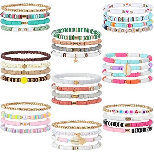 Jadive 36 Pcs Heishi Clay Bead Bracelet Stackable Stretch Women Jewelry Bracelets Y2k Bracelets Colorful Beaded Bracelets for Women Boho Aesthetic Surfer Beach Preppy Bracelet