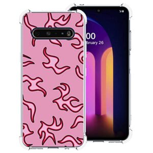 zaztify compatible with lg v60 thinq/thinq 5g uw, pink spark flame fire print blaze trendy cute pattern shockproof protective anti-slip thin slim soft clear phone case cover shell