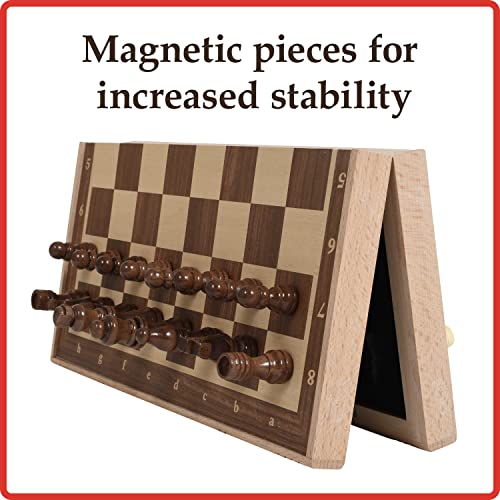 ROO GAMES Magnetic Travel Chess - Play Chess in Planes, Trains and Cars! - Magnetic Chess Board Set for Kids Beechwood Board - Ages 6+