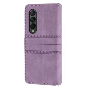 Wallet Case for Samsung Galaxy Z Fold 3, PU Leather Flip Folio Cover with Card Slots Magnetic Closure and Kickstand TPU Protective Phone Cases,Purple