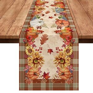 fall table runner autumn 72 inches long x 13 burlap linen home kitchen decor pumpkin sunflower leaves buffalo plaid check seasonal coffee dining rustic farmhouse red orange yelllow fall table runners