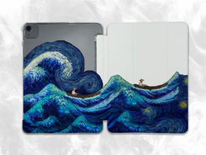 great wave kanagawa starry night case compatible with ipad mini air pro 7.9 8.3 9.7 10.2 10.9 11 12.9 inch pattern cover new 2022 2021 trifold stand 3 4 5 6 7 8 9 generation 584 (10.2" 7/8/9 gen)