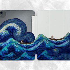 Great Wave Kanagawa Starry Night case Compatible with iPad Mini Air Pro 7.9 8.3 9.7 10.2 10.9 11 12.9 inch Pattern Cover New 2022 2021 Trifold Stand 3 4 5 6 7 8 9 Generation 584 (10.2" 7/8/9 gen)