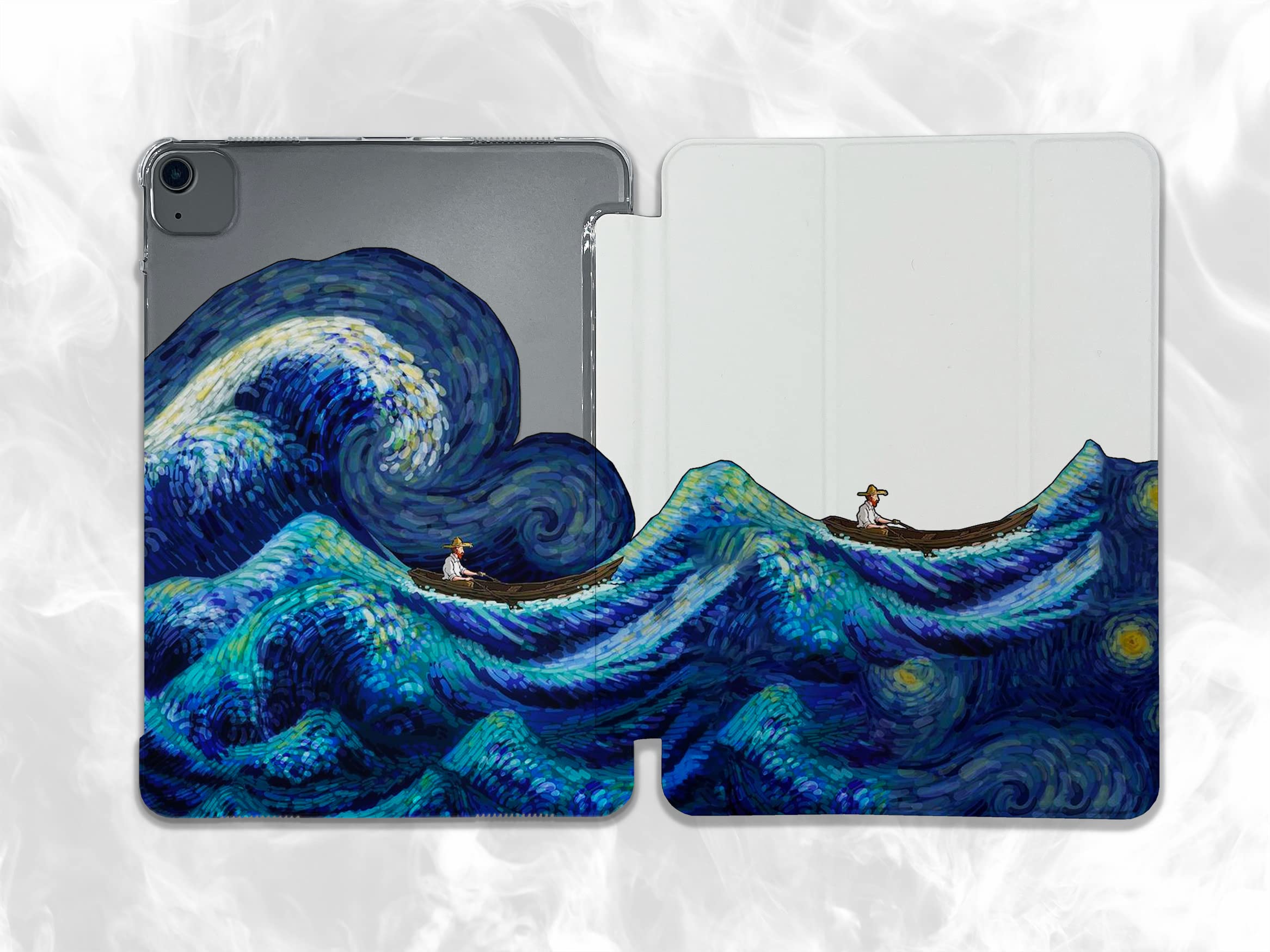 Great Wave Kanagawa Starry Night case Compatible with iPad Mini Air Pro 7.9 8.3 9.7 10.2 10.9 11 12.9 inch Pattern Cover New 2022 2021 Trifold Stand 3 4 5 6 7 8 9 Generation 584 (10.2" 7/8/9 gen)