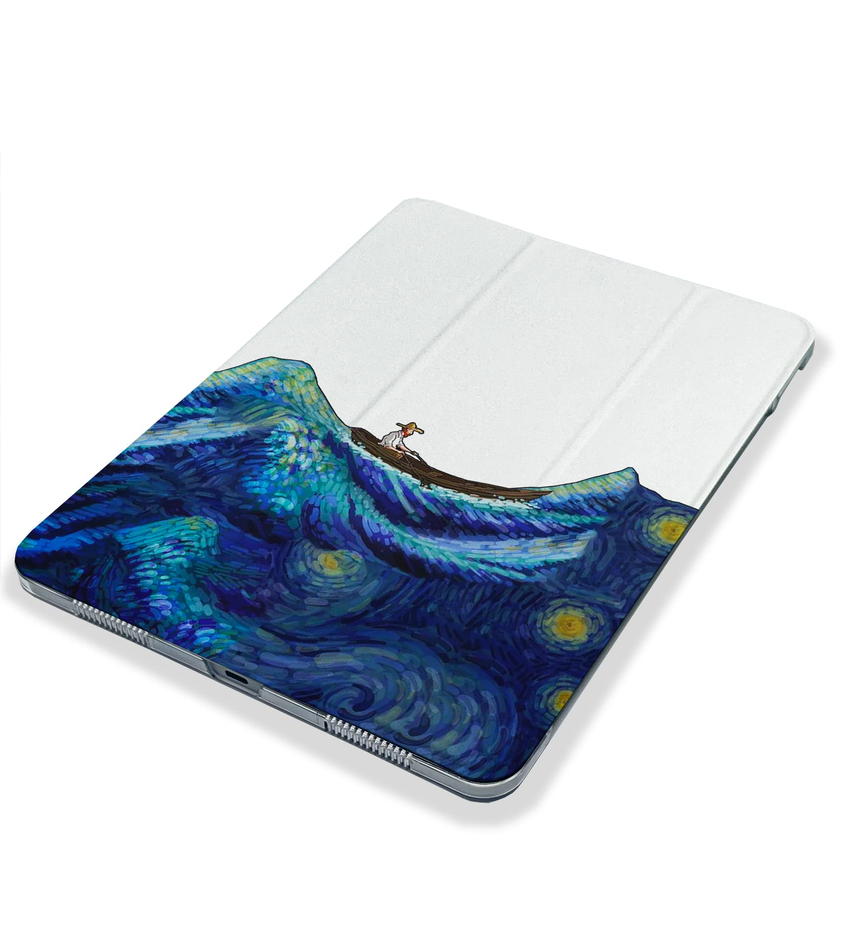 Great Wave Kanagawa Starry Night case Compatible with iPad Mini Air Pro 7.9 8.3 9.7 10.2 10.9 11 12.9 inch Pattern Cover New 2022 2021 Trifold Stand 3 4 5 6 7 8 9 Generation 584 (10.2" 7/8/9 gen)