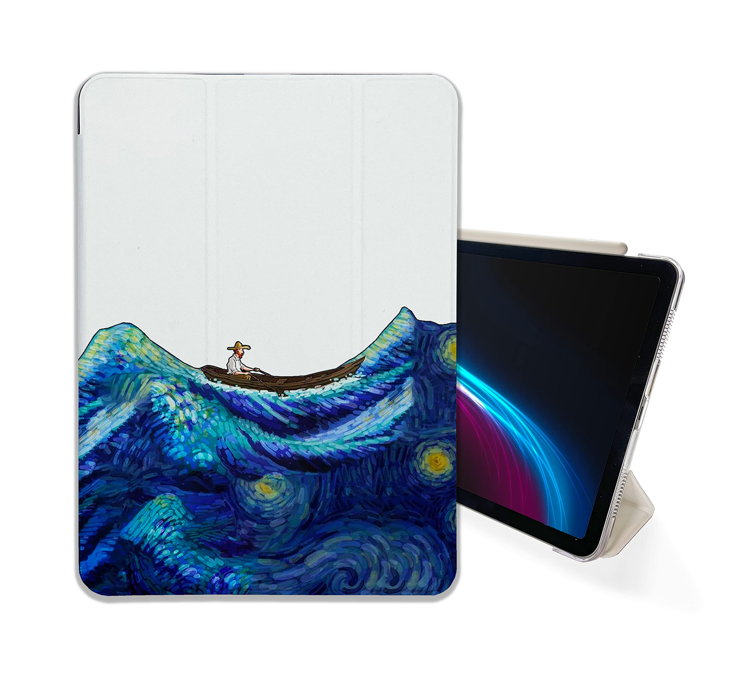 Great Wave Kanagawa Starry Night case Compatible with iPad Mini Air Pro 7.9 8.3 9.7 10.2 10.9 11 12.9 inch Pattern Cover New 2022 2021 Trifold Stand 3 4 5 6 7 8 9 Generation 584 (10.2" 7/8/9 gen)