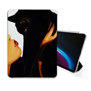 Cute Painted Girl Black Cat case Compatible with iPad Mini Air Pro 7.9 8.3 9.7 10.2 10.9 11 12.9 inch Pattern Cover New 2022 2021 Trifold Stand 3 4 5 6 7 8 9 Generation 588 (10.9" Air 4)