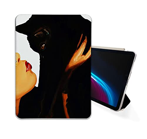 Cute Painted Girl Black Cat case Compatible with iPad Mini Air Pro 7.9 8.3 9.7 10.2 10.9 11 12.9 inch Pattern Cover New 2022 2021 Trifold Stand 3 4 5 6 7 8 9 Generation 588 (10.9" Air 4)