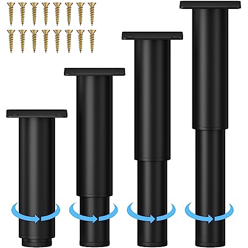 Metal Adjustable Furniture Legs 5.12-9.45 inch, Wlrrcwdttc Couch Legs Cabinet Legs Adjustable Height Replacement Support Leg for Sofa/Dresser/Bed/Chair/Coffee Table, Legs for Furniture Set of 4 -Black