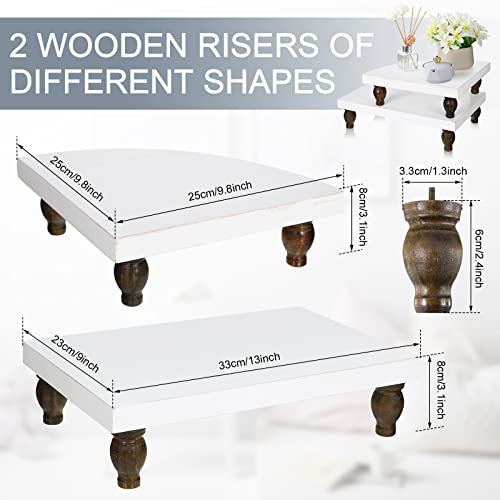 2 Pieces Wood Riser Decorative Wooden Tray Corner Counter Shelf Wood Stackable Pedestal Stand Display Riser for Bathroom Kitchen Living Room Home Accessories