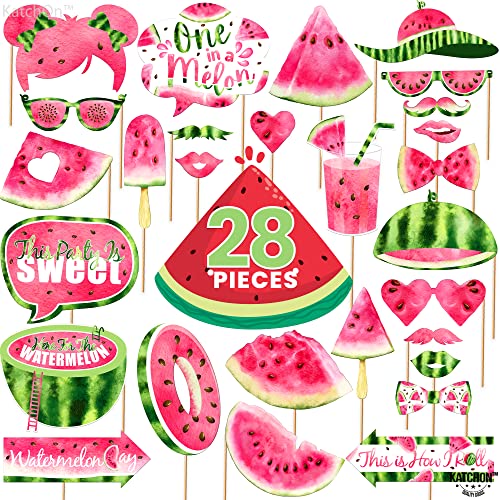 KatchOn, One in A Melon Photo Props - Pack of 28, Watermelon Photo Props, Watermelon Decorations | One in A Melon Party Decorations for Watermelon Birthday Decorations | Watermelon Photo Booth Props