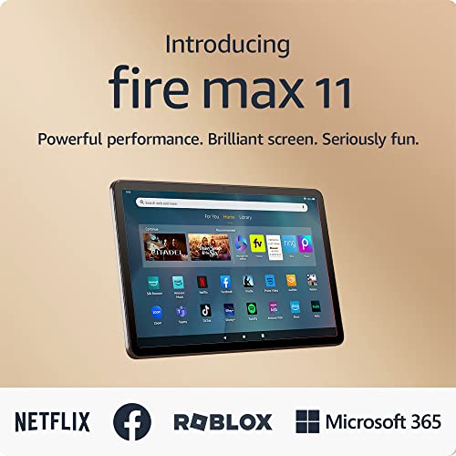 Introducing Amazon Fire Max 11 tablet, our most powerful tablet yet, vivid 11" display, octa-core processor, 4 GB RAM, 14-hour battery life, 128 GB, Gray, without lockscreen ads