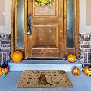 GAGEC Fall Welcome Door Mat Cat Outdoor Rug Maple Leaf Doormat Entrance Rugs Autumn Farmhouse Home Kitchen Bathroom Decorations Floor Front Door Mats 17 x 27 Inch