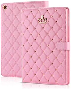 topwin ipad mini 6 case (8.3-inch,2021 model), crown bling diamond cute pu leather smart auto sleep/wake with kickstand shockproof for apple ipad mini 6th gen 8.3 inch (pink)