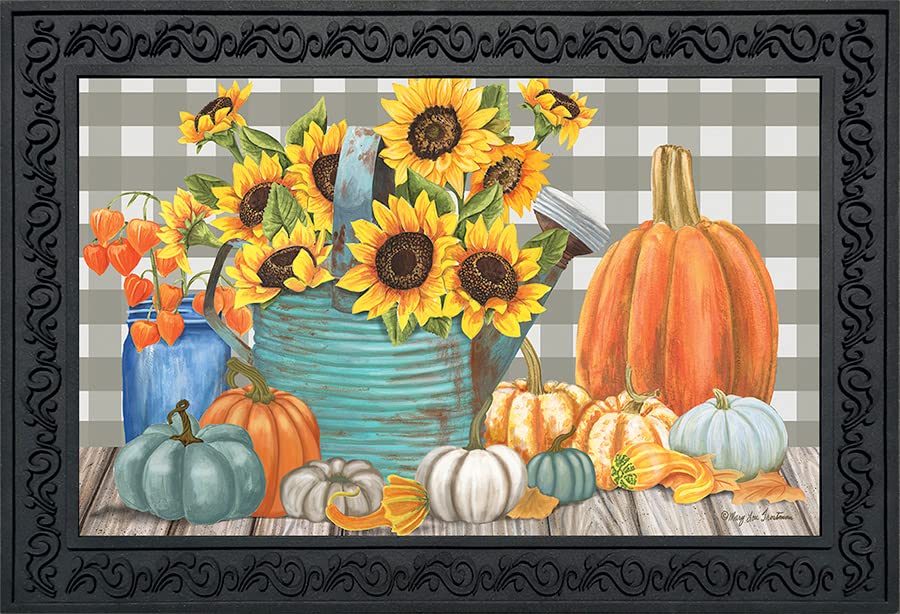 Briarwood Lane Sunflower Watering Can Fall Doormat Pumpkins Floral 30" x 18"