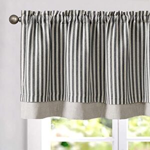 jinchan striped valance curtain blackout kitchen valance for windows pinstripe valance for living room 18 inch double layer farmhouse window valance overlay valance rod pocket 1 panel black on beige