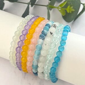 WAINIS 16PCS 6mm Gemstone Beaded Bracelets for Women Tiny Crushed Stone Crystal Bracelet Beaded Couples Stretch Unisex Stretch Bracelets Jewelry