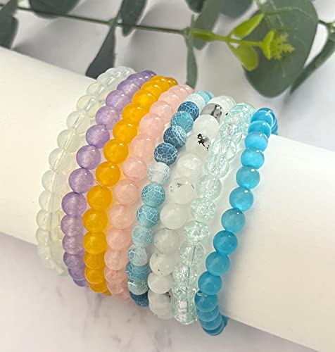 WAINIS 16PCS 6mm Gemstone Beaded Bracelets for Women Tiny Crushed Stone Crystal Bracelet Beaded Couples Stretch Unisex Stretch Bracelets Jewelry