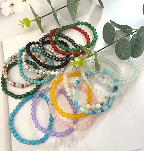 WAINIS 16PCS 6mm Gemstone Beaded Bracelets for Women Tiny Crushed Stone Crystal Bracelet Beaded Couples Stretch Unisex Stretch Bracelets Jewelry