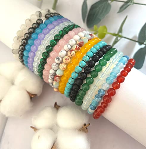 WAINIS 16PCS 6mm Gemstone Beaded Bracelets for Women Tiny Crushed Stone Crystal Bracelet Beaded Couples Stretch Unisex Stretch Bracelets Jewelry