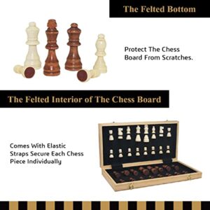 Gothink Wooden Chess Set Board Games Portable Folding Chessboard 15”x15” Puzzle Game with 32 Solid Wood ajedrez Chess Piece for Adults and Kids Travel Family Game Gift