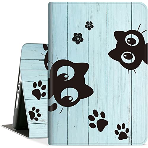 for New Kindle Fire 7 Tablet (12th Generation, 2022 Release), PU Leather Hard PC Back + TPU Shockproof Fold Cover Case with Auto Wake/Sleep for Amazon Kindle Fire 7 inch 2022,Wooden Cat