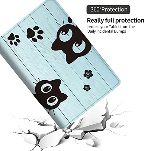 for New Kindle Fire 7 Tablet (12th Generation, 2022 Release), PU Leather Hard PC Back + TPU Shockproof Fold Cover Case with Auto Wake/Sleep for Amazon Kindle Fire 7 inch 2022,Wooden Cat