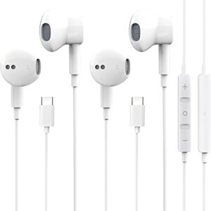 2 Pack USB C Headphones, In-Ear Earbuds with Microphone & Remote Control Noise Cancelling Wired Type C Earphones, Compatible with Android Smartphone Galaxy S20/Note 20/Pixel 5, iPad Pro 2020