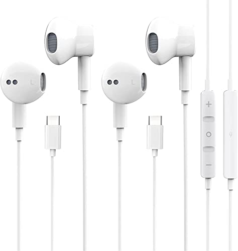 2 Pack USB C Headphones, In-Ear Earbuds with Microphone & Remote Control Noise Cancelling Wired Type C Earphones, Compatible with Android Smartphone Galaxy S20/Note 20/Pixel 5, iPad Pro 2020