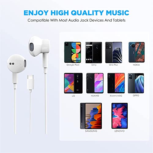 2 Pack USB C Headphones, In-Ear Earbuds with Microphone & Remote Control Noise Cancelling Wired Type C Earphones, Compatible with Android Smartphone Galaxy S20/Note 20/Pixel 5, iPad Pro 2020