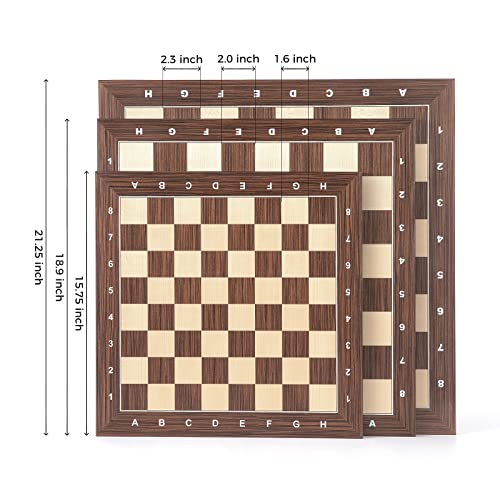 Woodronic 21" Professional Wood Chess Board, Tournament Chess Board with 2.25" Squares, Ideal Gift for Chess Players