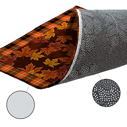 Large Rectangular Area Rugs 5' x 7' Living Room, Thanksgiving Maple Autumn Leaf Durable Non Slip Rug Carpet Floor Mat for Bedroom Bedside Outdoor Fall Orange Buffalo Plaid