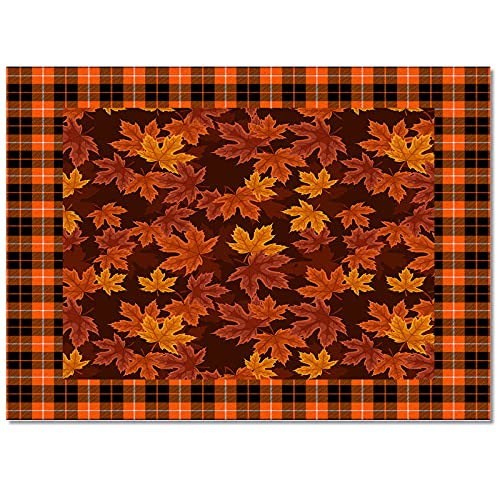 Large Rectangular Area Rugs 5' x 7' Living Room, Thanksgiving Maple Autumn Leaf Durable Non Slip Rug Carpet Floor Mat for Bedroom Bedside Outdoor Fall Orange Buffalo Plaid