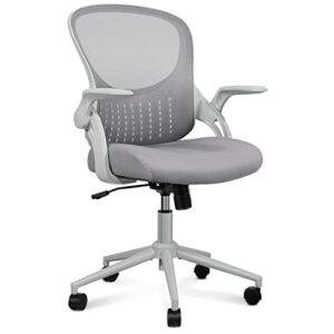 smug home office ergonomic desk mesh computer modern height adjustable swivel chair with lumbar support/flip-up arms, grey, 23.8d x 23.2w x 39.8h