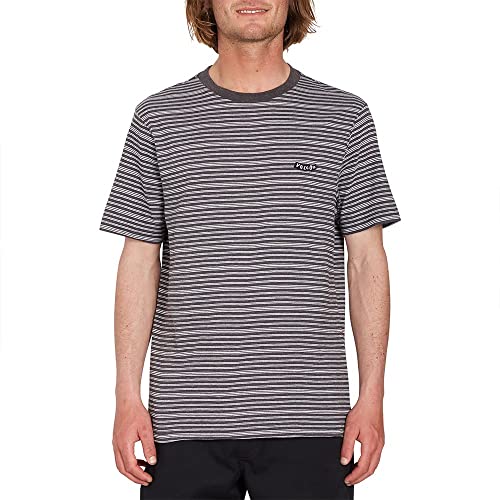 Volcom Men's Regular Static Stripe Crew Shirt, Black, Medium