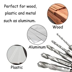 SeonFook 5PCS Stubby Drill Bit Set Short Drill Bits HSS 4241 Steel 1/4" Quick Change Hex Shank 3/32, 1/8, 3/16, 1/4, 5/16 Inch for Woodworking