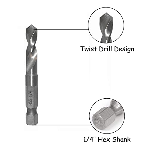 SeonFook 5PCS Stubby Drill Bit Set Short Drill Bits HSS 4241 Steel 1/4" Quick Change Hex Shank 3/32, 1/8, 3/16, 1/4, 5/16 Inch for Woodworking