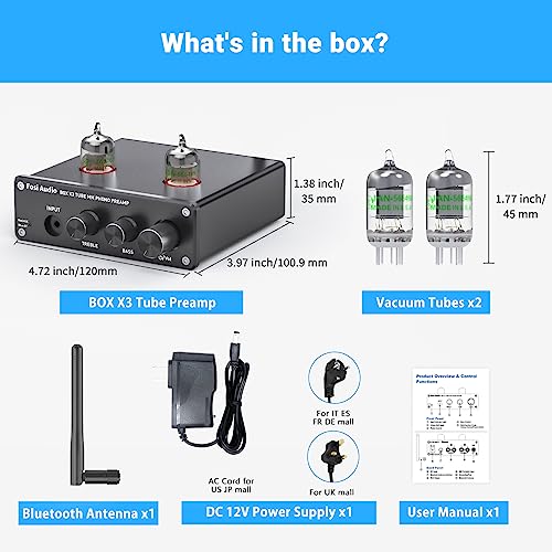 Fosi Audio Box X3 5654W Tube Phono Preamp Turntable Preamplifier for MM Phonograph Bluetooth 5.0 Mini Stereo Hi-Fi Pre-Amplifier for Home Audio Record Player Sound System